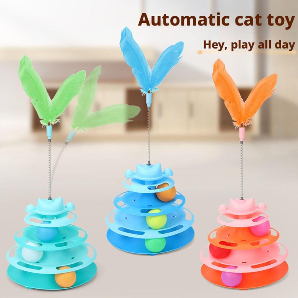 Medium Sized Pet Cat Toy Four-tier Turnable Roller Balls Tower Toy with ...