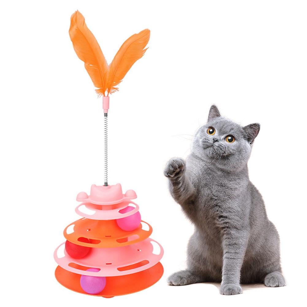 Medium Sized Pet Cat Toy Four-tier Turnable Roller Balls Tower Toy with ...